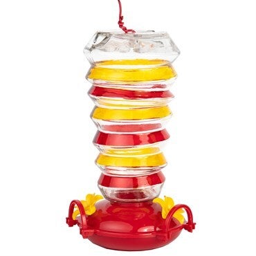 Red\Yellow Striped Glass Hummingbird Feeder | Windswept Gardens LLC ...